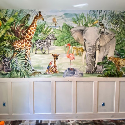 Jungle Mural Repositionable Removable Wallpaper, Peel & Stick Wallpaper ...