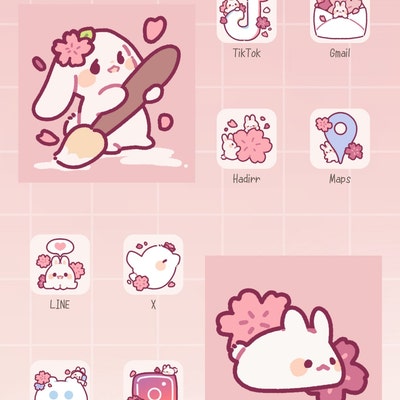 Shark Bunny App Icon Set Kawaii Aesthetic Theme for Android IOS Tablet ...