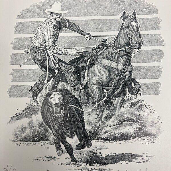 Bull Fighting, Drawing of a Rodeo Cowboy Fighting the Bull at the Rodeo ...