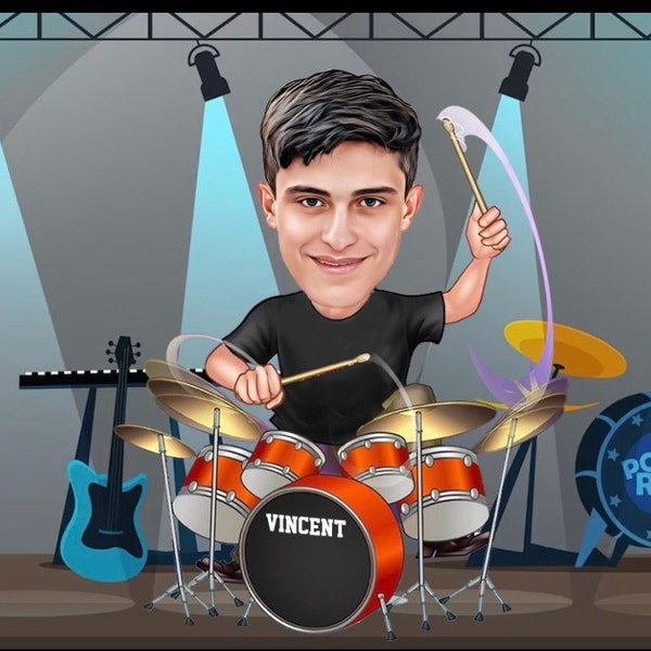 Personalized Drummer Cartoon Drawing, Custom Caricature Drawing ...