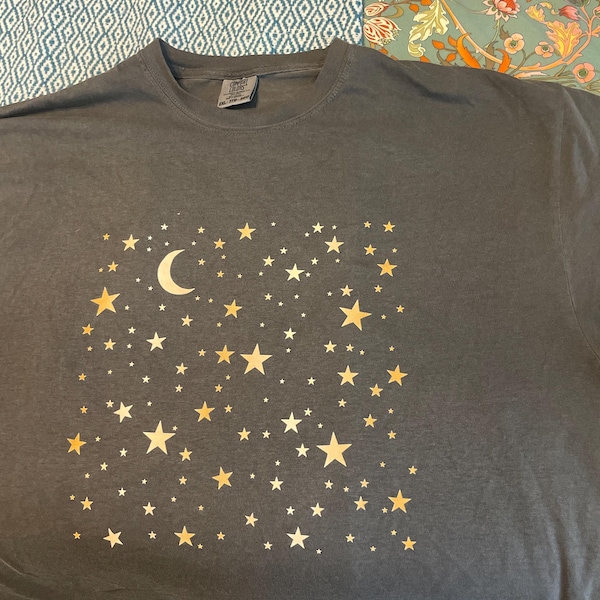 Comfort Colors Moon and Stars Celestial T Shirt, Boho Moon and Stars ...