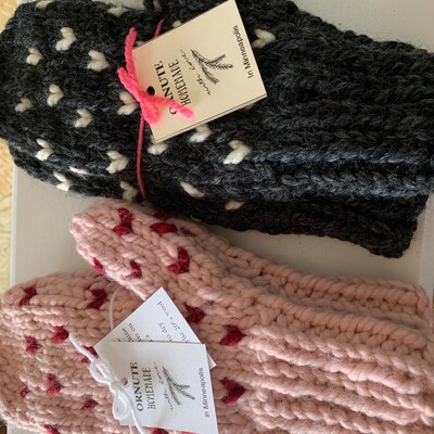 Mittens for Women Wool Fair Isle Heart Mittens Hand Knitted Heart ...