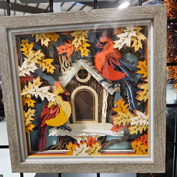 3D SVG Cardinal Couple on Birdhouse Shadow Box, 3D SVG Cardinal ...