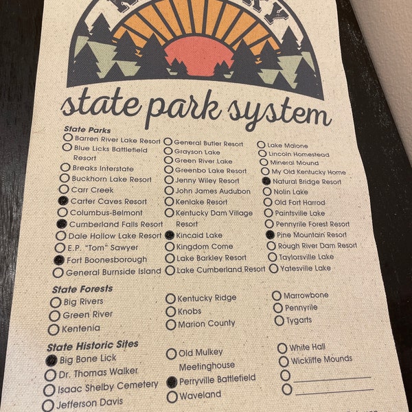KY State Park Checklists WITH Pen // Kentucky State / Canvas Hanging ...