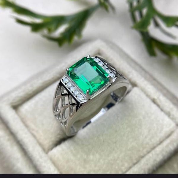 Emerald Ring Men,925 Sterling Silver/14k Solid Gold Engagement Ring for ...