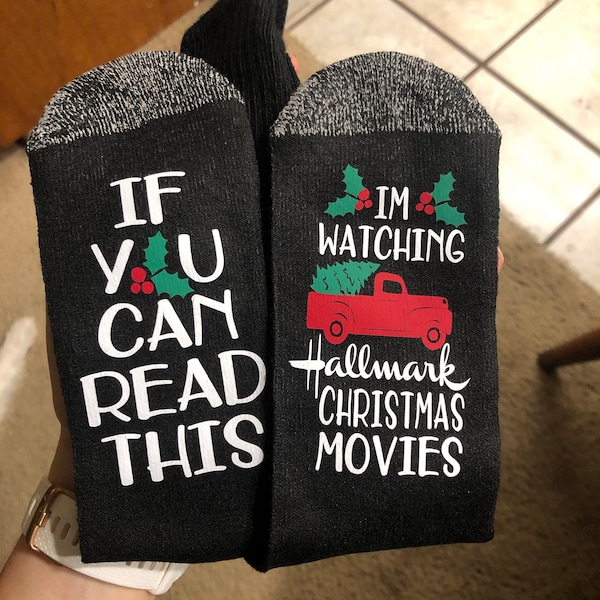 Funny Christmas Movie Night Socks, If You Can Read This Socks, Cozy ...