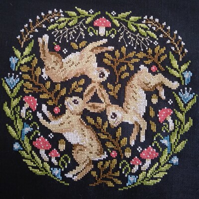 3 HARES, Bunny Cross Stitch Pattern, Rabbit Chart, Mushrooms, Trinity ...