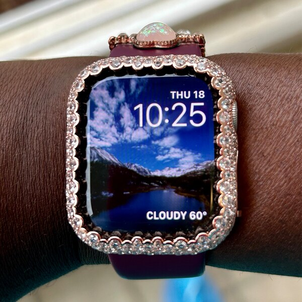 Pave Apple Watch Band Women Swarovski Crystals Rose Gold Bracelet 49mm ...