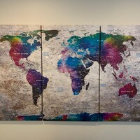 Multi Panel World Map Wall Art Decor Silver World Map Print World Map ...
