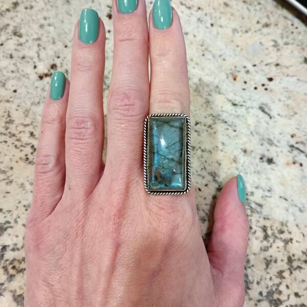 Green Turquoise Bracelet 7"-8" Ajustable & Blue/green Turquoise Ring ...