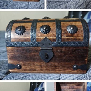 Pirate Wooden Storage Chest Flat Lid With Antique Iron Lock and ...