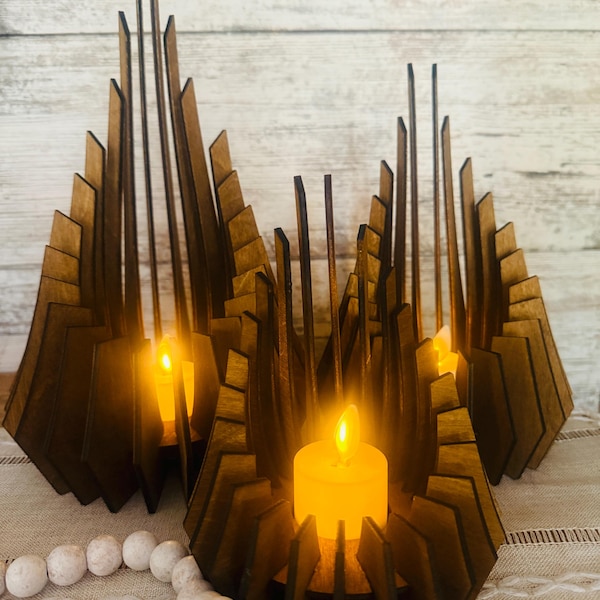 Tealight Candle Holder Bundle Svg Template Glowforge Wooden Candle ...