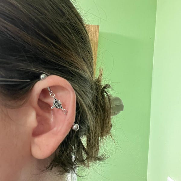 16G Dangle Cartilage Earring Stud/hidden Helix Piercing/conch Piercing/curved Bar Piercing ...