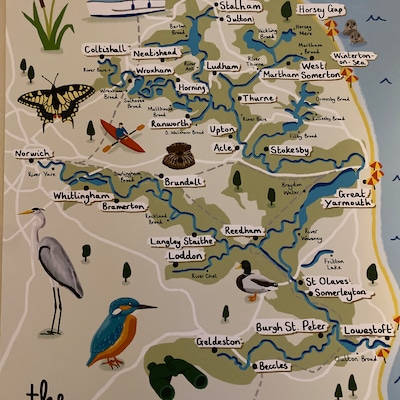 Illustrated Map of Norfolk, UK Print Map Art Print A6, A5, A4 or A3 ...