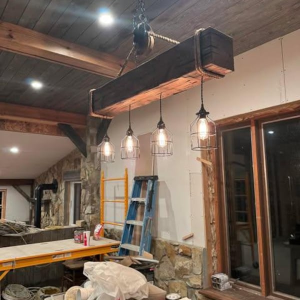 60” Barn Beam With Five Suspended Glass Globes - Etsy