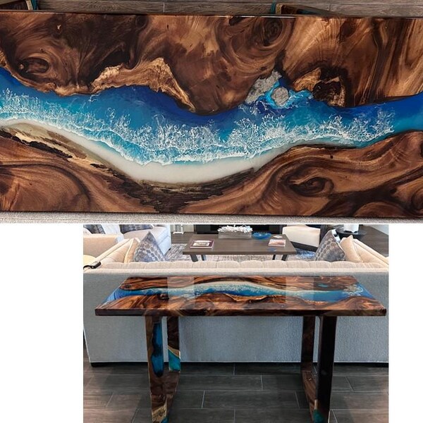 Personalized Ocean Epoxy Resin Table Top, Handmade Ocean Dining Table ...