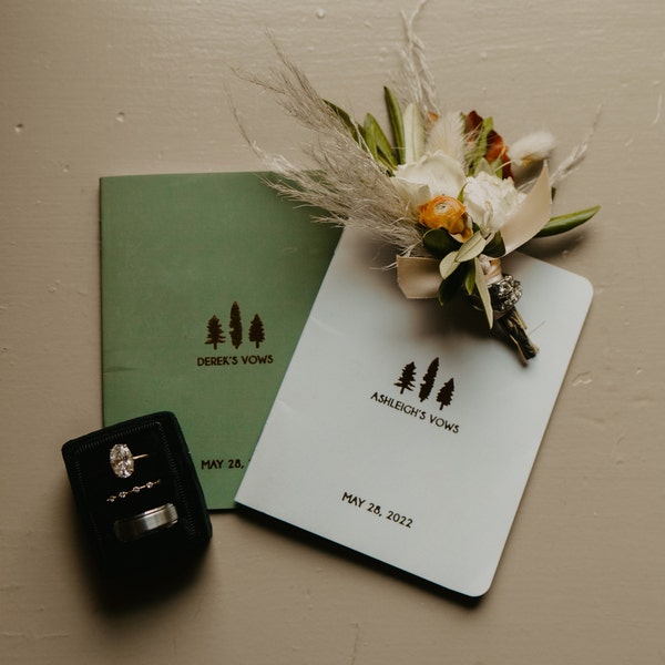 Rustic Wedding Vow Book Set. Set of 2 Custom Mountain Forest Vow Books ...