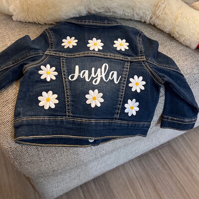 Daisy Flower Smiley Face Custom Demin Jean Jacket Personalized Baby ...