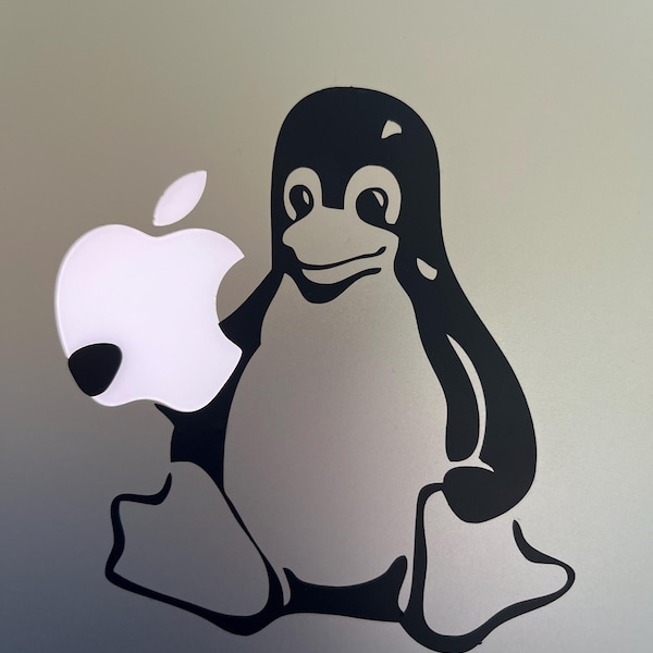 Penguin Bites the Apple MacBook Sticker Linux Tux Decal - Fits Both Old ...