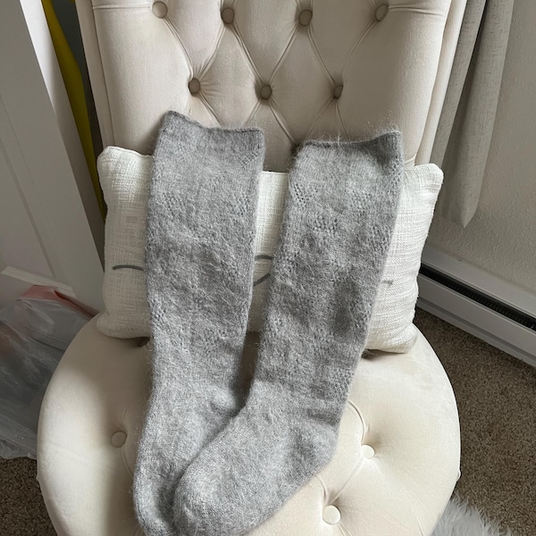 Natural Goat Wool Knee-high Socks, Knitted Warm Boot Socks, Fuzzy Comfy ...