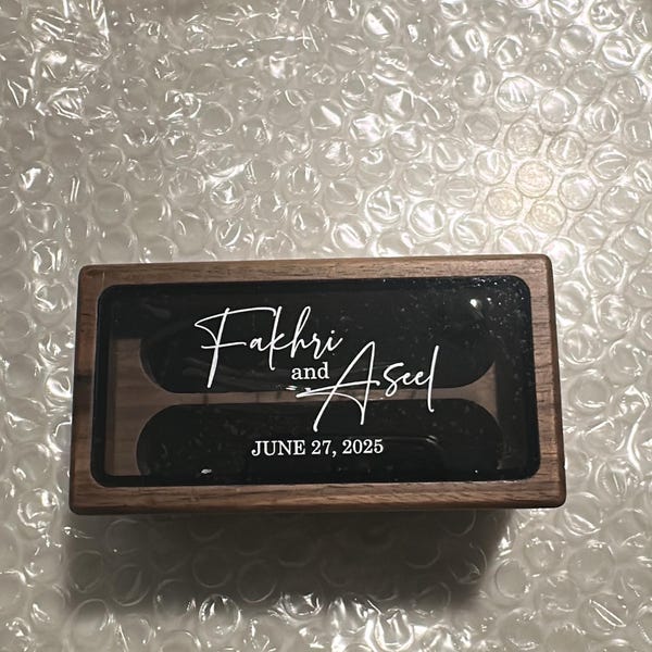 Quad Wooden Wedding Ring Box With Glass Lid - Ring Box Holder for ...