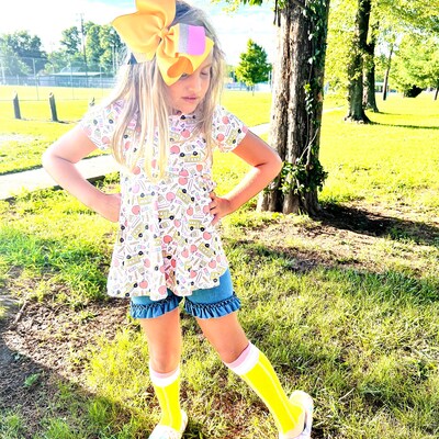 Girls Back to School Yellow Pencil Knee Tube Socks One Size Youth ...