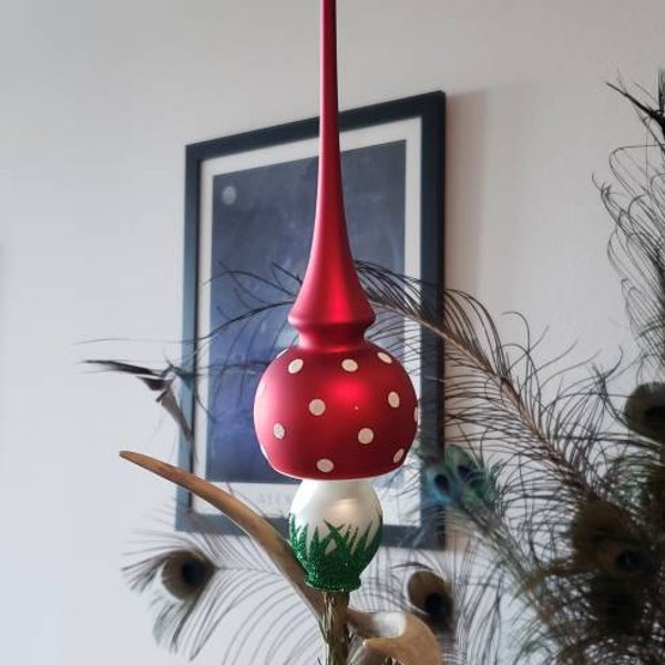 1 Czech Blown Glass Mushroom Tree Topper Christmas Ornament Decoration ...