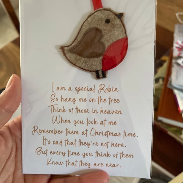 Remembrance Christmas Robin & Card, Felt Robin Tree Decoration ...