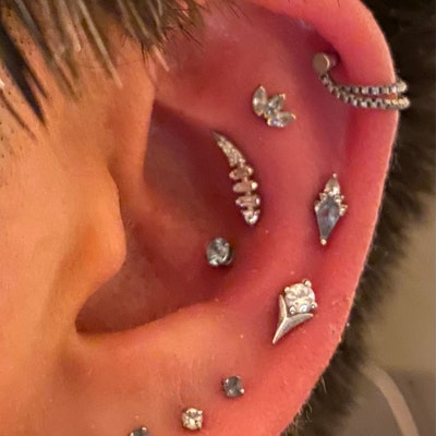 Sun Piercing, 14K Solid Gold Labret Cartilage Stud, Cartilage Earring ...