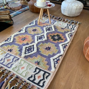 Multi Diamond Chindi Jute Rag Rug Handcrafted Sustainable - Etsy