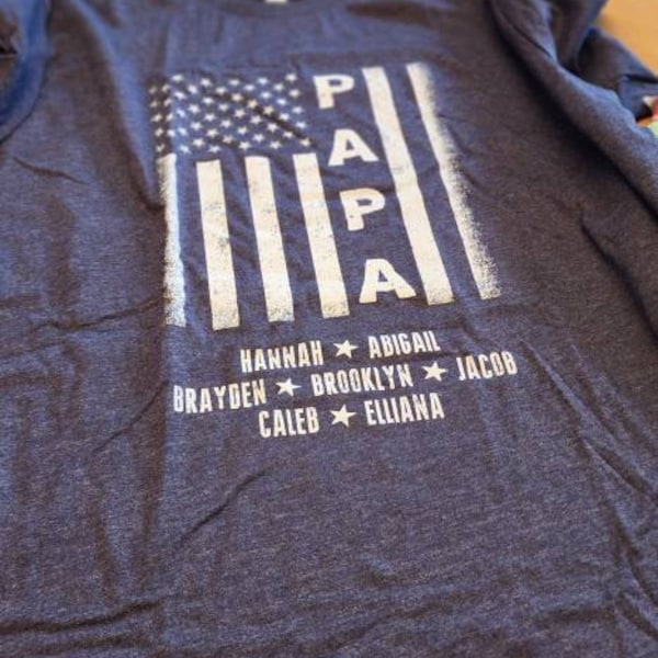 Custom Papa Flag Shirt, Personalized Papa Tee With Kids Names, Father's ...
