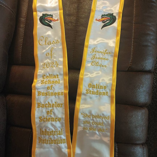 Custom College Graduation Sash, Personalized Graduation Stole, Custom ...