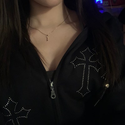 Cyber Cross Y2K Gothic Rhinestone Hoodie - Etsy