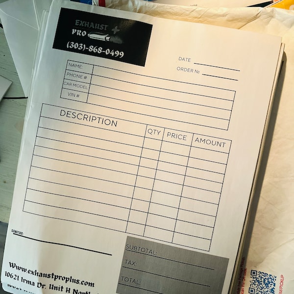 2 Part NCR Custom Invoices 100 Sets 81/2" X 11" Black and White With ...