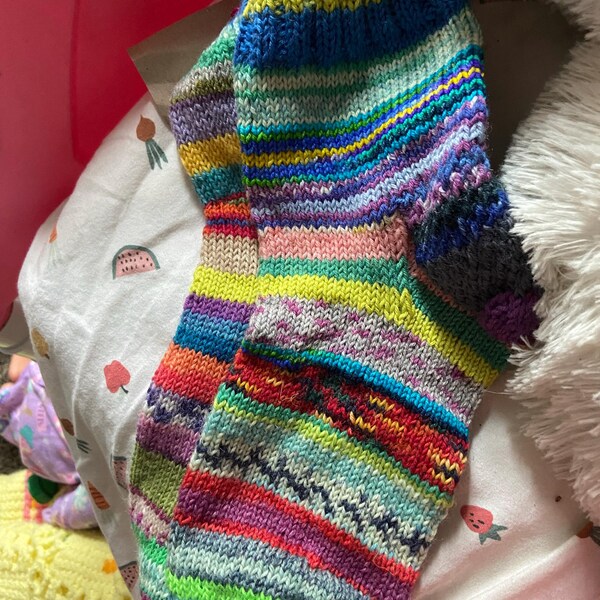 Cute Hand Knitted Scrappy Socks Made From Cozy Wool - Etsy