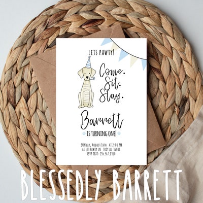 Watercolor Baby Blue Party Dogs Digital Clip Art Set Instant Download ...