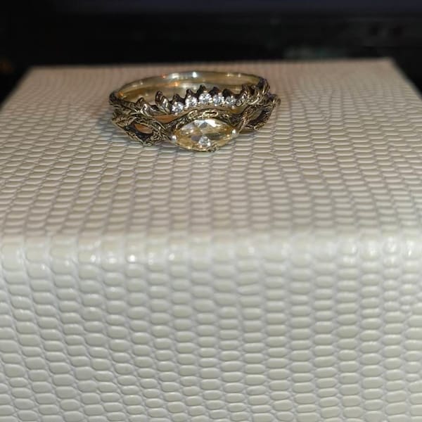 Moissanite Cluster Engagement Ring, Unique Vintage Leaf Fantasy Gold ...