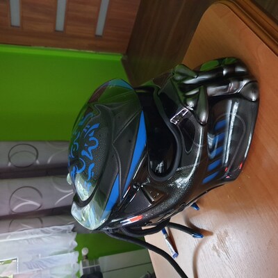 Custom Predator Motorcycle Helmet Had-painted Fire Blue dot & Ece ...