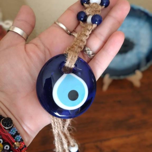 Square Glass Evil Eye Without a Hole, Turkish Handmade Big Amulet ...