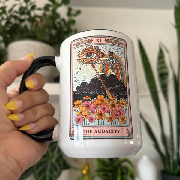Audacity Tarot Card Mug, Occult Skeleton Tarot Card Coffee Mug, the ...