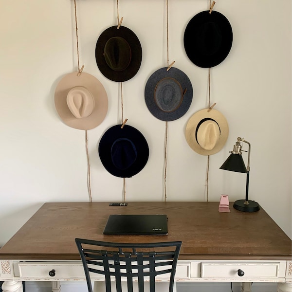 Hat Organizer - Hat Wall Hanging - Fedora Display - Hat Rack ...