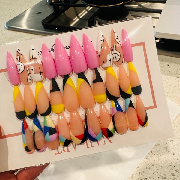 Drippy Smiley Face Press on Nails | Glue on Nails | Long Nails | Stick ...