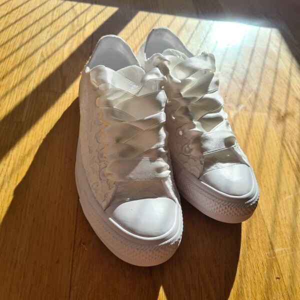 Ivory Lace Sneakers for Bride, Bridal Trainers, Low Top White ...