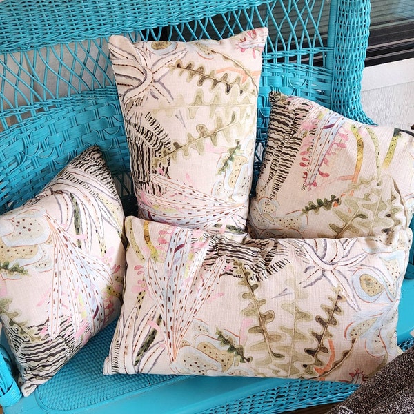 Green, Pink and Aqua and Ivory Floral Pillow Cover / Designer Hamilton ...