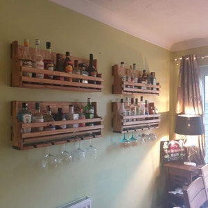 Handmade Bespoke Reclaimed Wooden Floating Gin Shelf and Bottle Rack ...