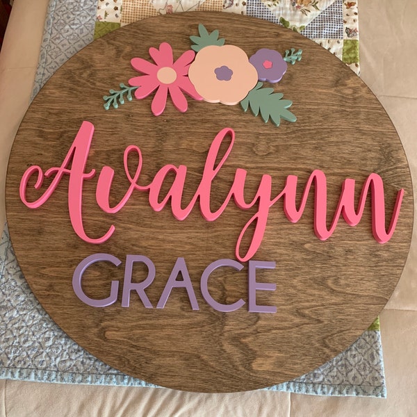 Custom Name Sign | Round Baby Name Sign | Floral Nursery Room Decor ...