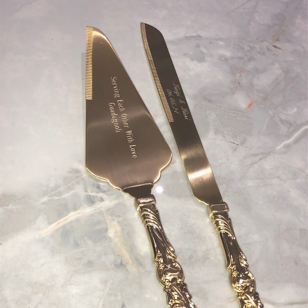 Engraved Wedding Cake Serving Set - Gold Cake Serving Set - Wedding ...