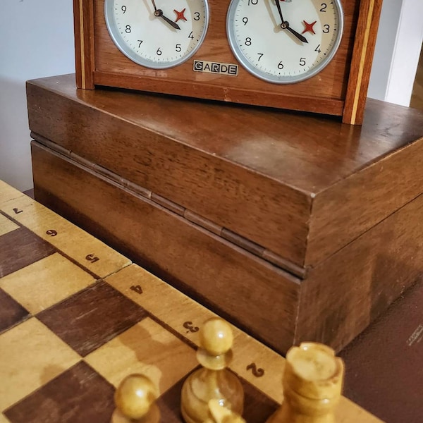 Vintage French Chess Set With Folding Board and Original Storage Box ...