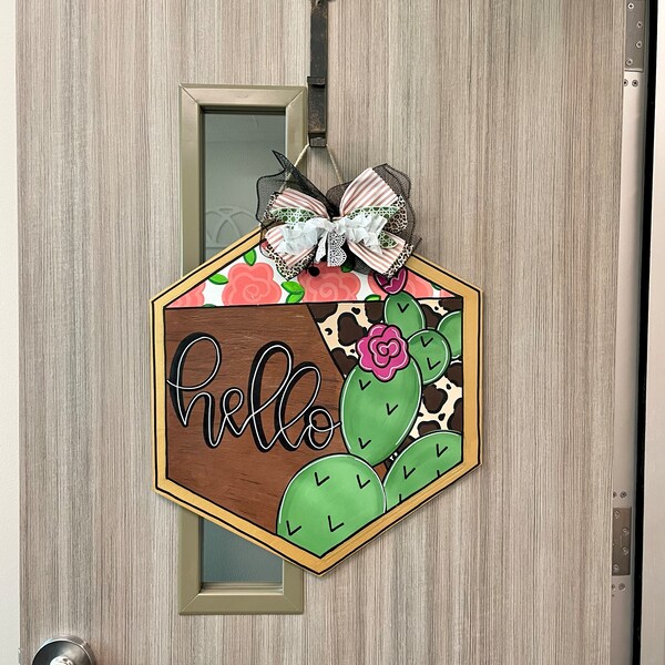 Cactus Door Decor, Boho Welcome Cactus, Cactus Door Sign, Porch Sign ...