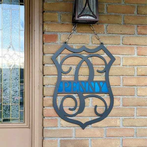 Police Officer Badge Monogrammed Sign | Thin Blue Line Metal Wall Art ...